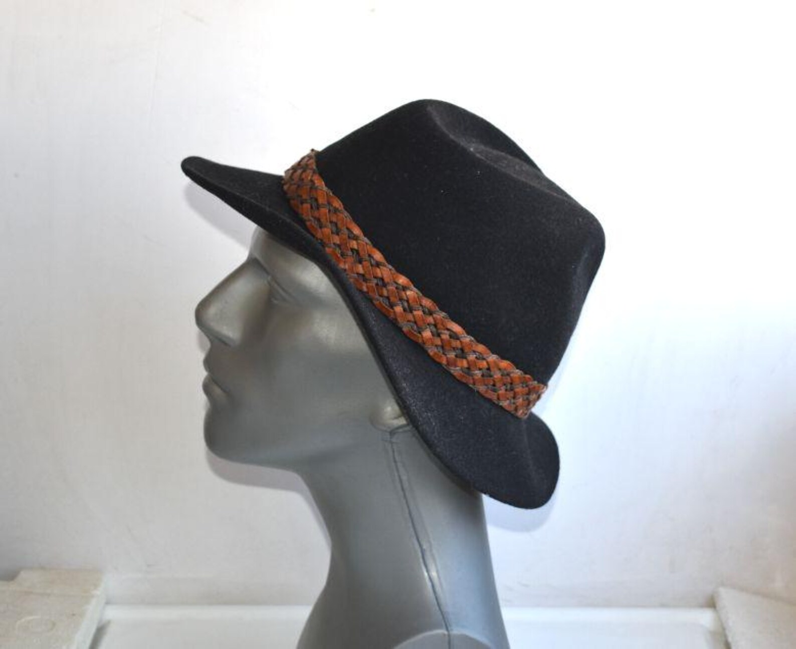 Vintage MAYSER Men's Fedora Hat Black Check Wool Leather Band Fedora ...