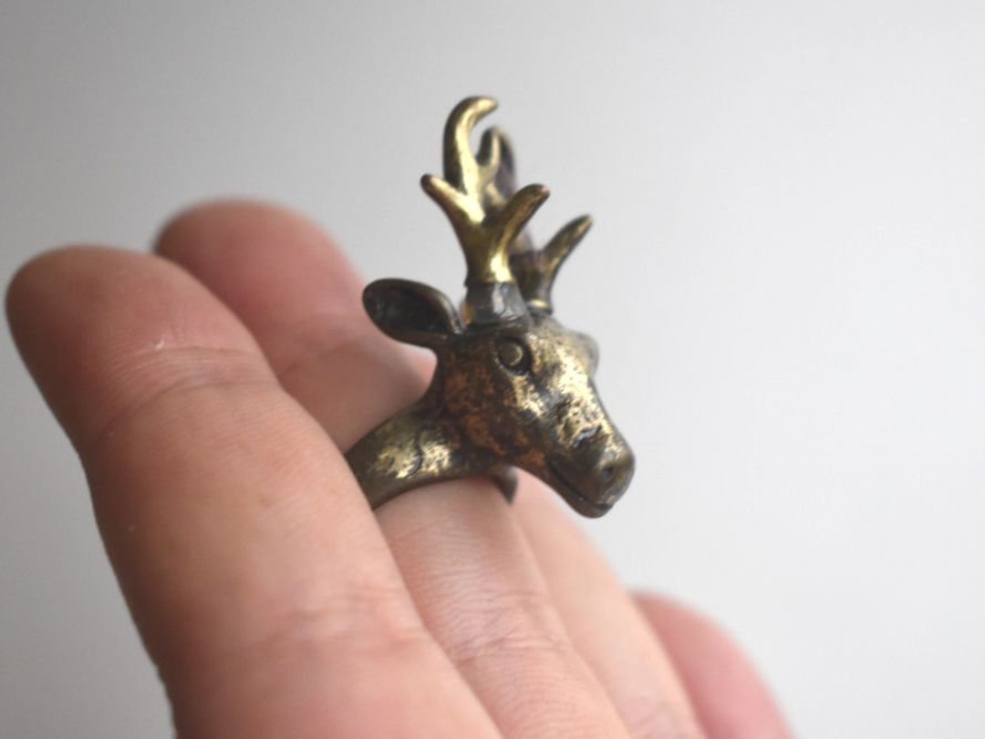 Vintage Stags Head Deer Antler Statement Unisex Animal Ring US Size 8 ...