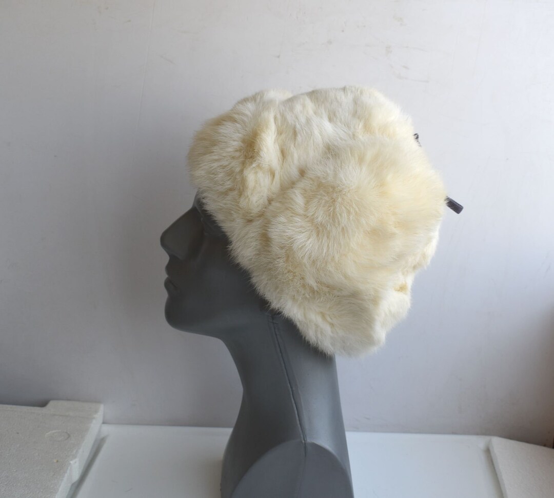 Vintage Slovakian Size 56 Trapper Hat Ushanka Real White Rabbit Fur ...