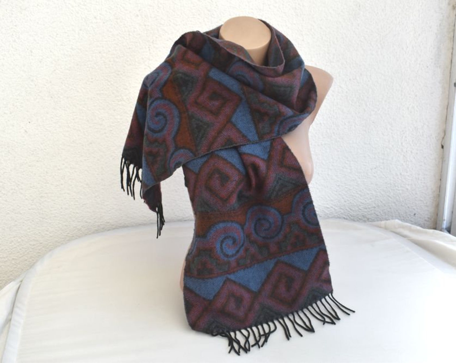 Vintage 55 X 11 Royal Soft France Purple Blue Scarf Polyester Fringed ...