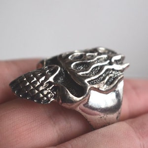 Vintage Biker Ring Ghost Rider Large Scull on Fire Flaming Skeleton ...