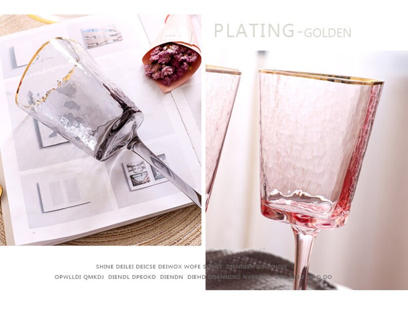 Gold Rim Glass Wine Glass Triangle Wine Glass Glass - Etsy