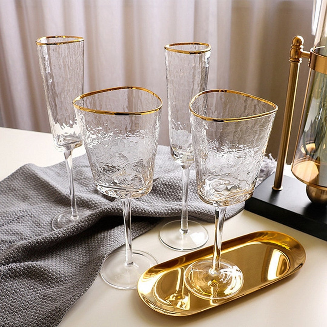 Gold Rim Glass Wine Glass Triangle Wine Glass Glass - Etsy
