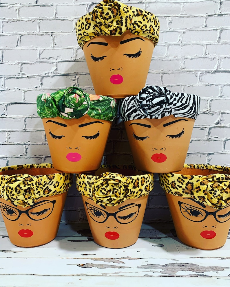 Terracotta Face Planter Pots With Headwrap Pot Head - Etsy
