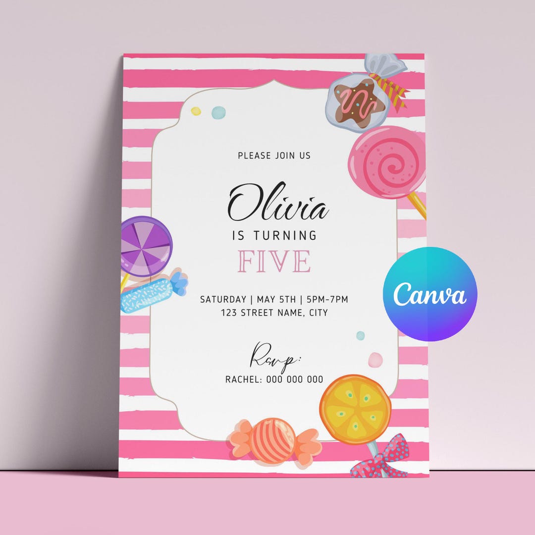 Candyland Birthday Invitation, Sweet Party Invite, A5 Editable Canva ...