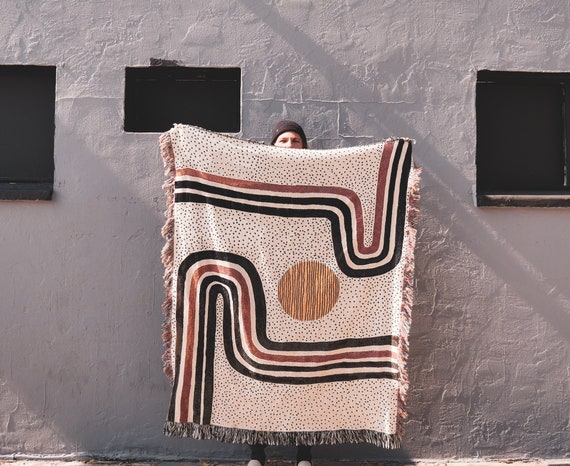 Large Abstract Throw Blanket Woven Throw Mid Century | Etsy