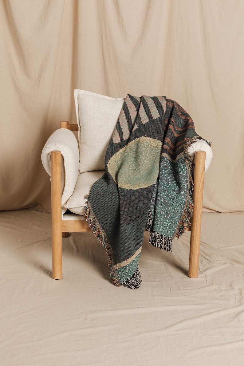Large Woven Throw Blanket Mid Century Modern Tapestry - Etsy