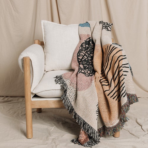Large Woven Throw Blanket Modern Art Blanket Boho Decor - Etsy