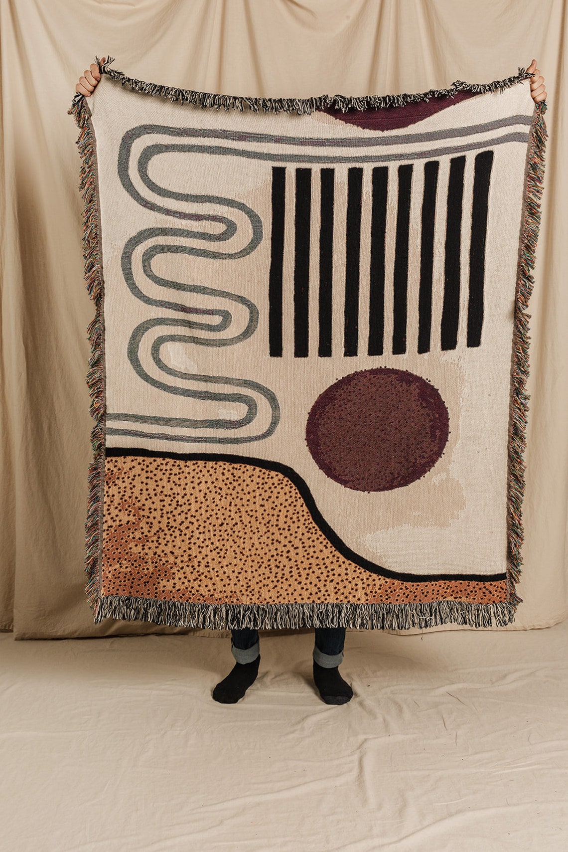 Large Woven Throw Blanket Mid Century Modern Tapestry - Etsy