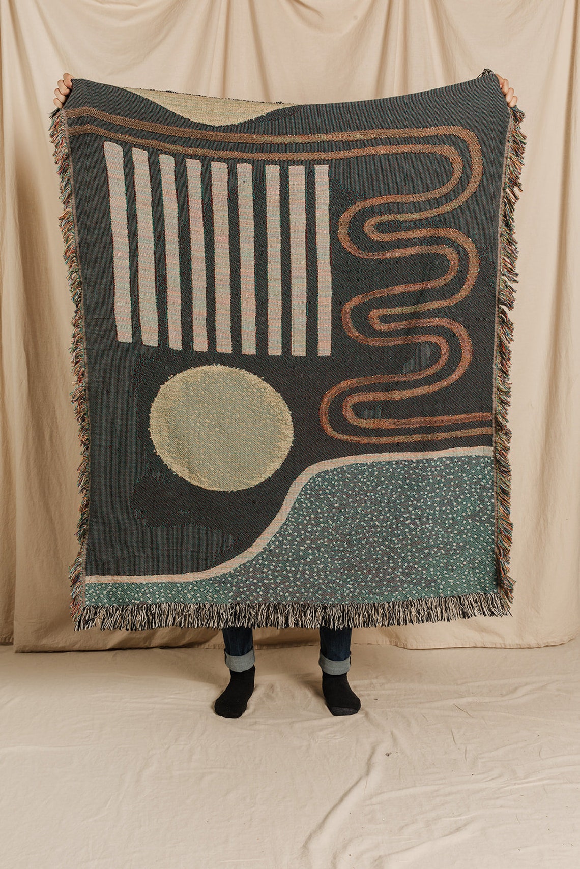 Large Woven Throw Blanket Mid Century Modern Tapestry - Etsy