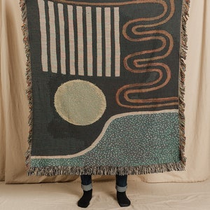 Large Woven Throw Blanket Mid Century Modern Tapestry Decorative ...