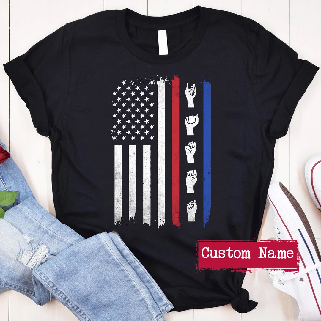 Personalized Sign Language US American Flag T-shirt, Custom Name Sign ...