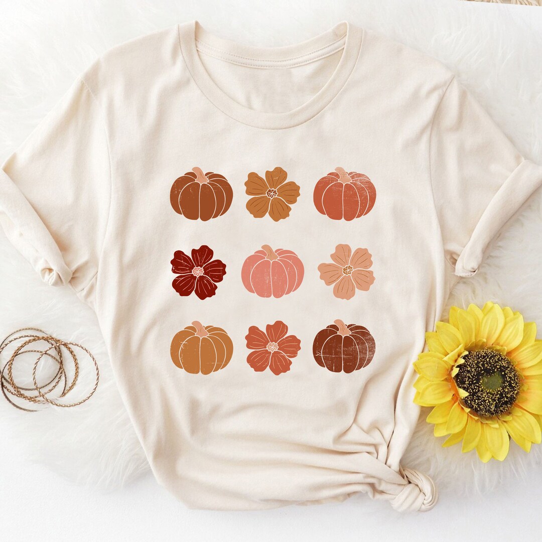 Vintage Floral Pumpkin T-shirt, Retro Pumpkins T-shirt, Cute Fall Shirt ...