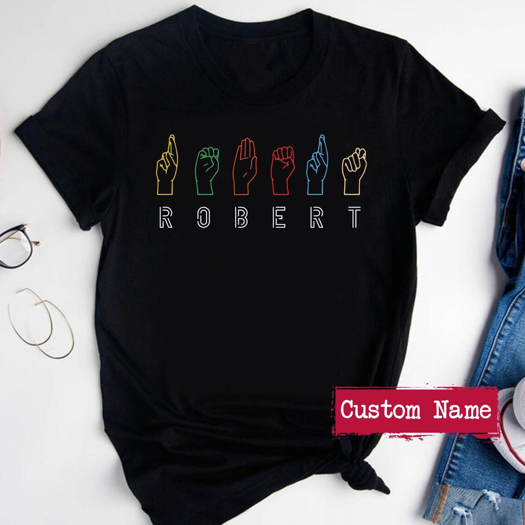 ASL Sign Language Retro Shirt, Deaf Pride ASL T-shirt, Custom Name ...