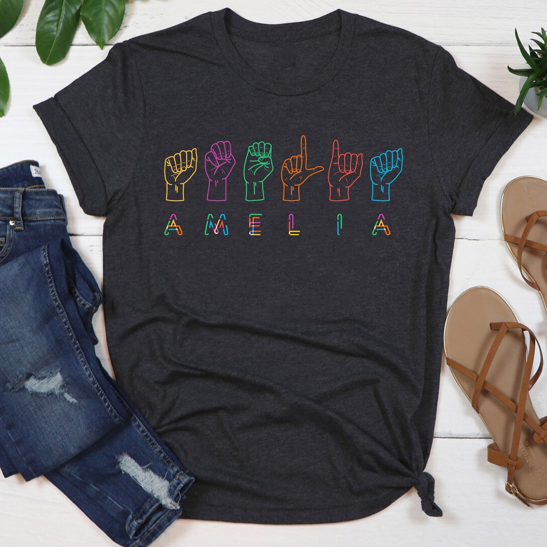 Trendy Sign Language Tee, Customized Name Sign Language Hand T-shirt ...
