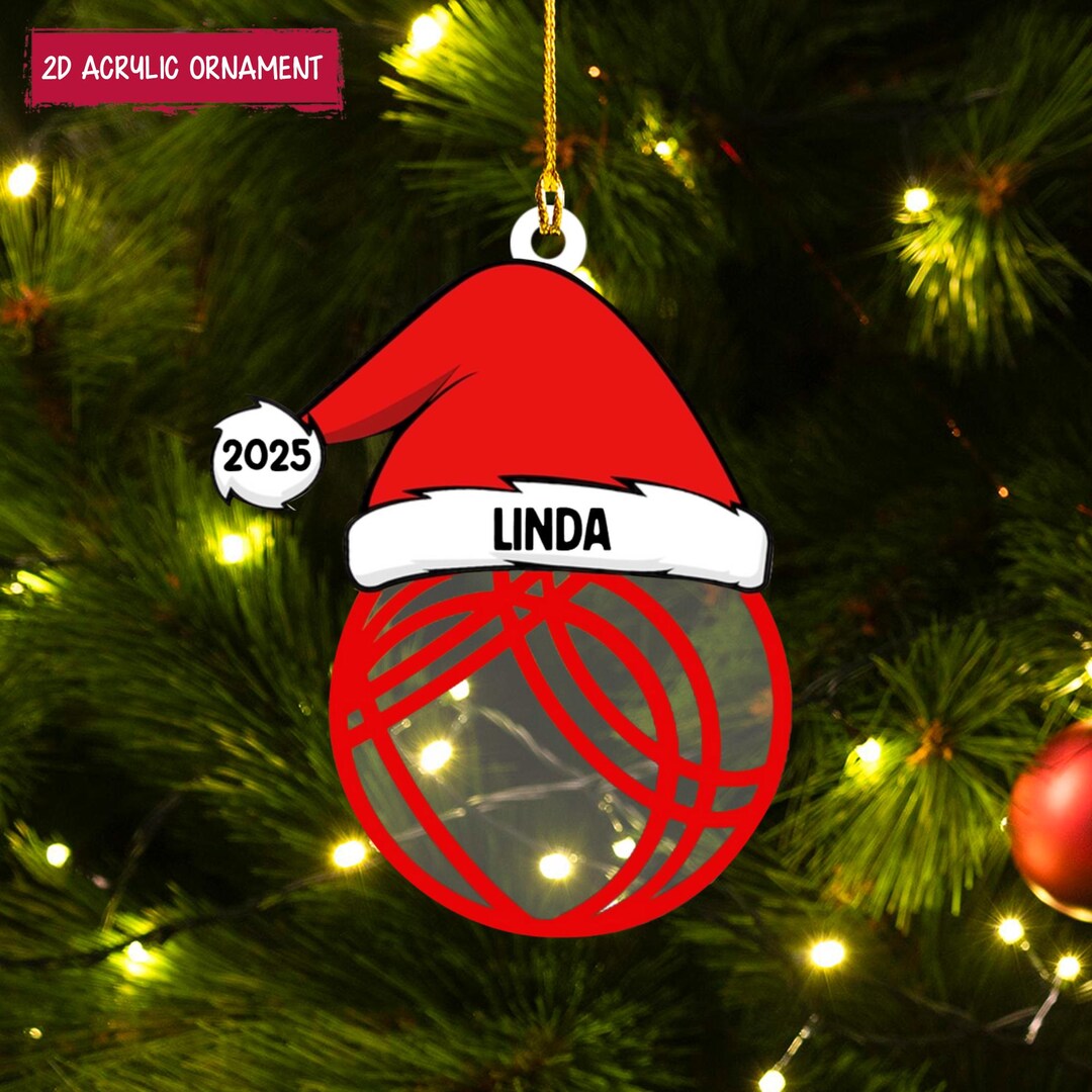 Personalized Bocce With Santa Hat Christmas Ornament, Custom Name ...