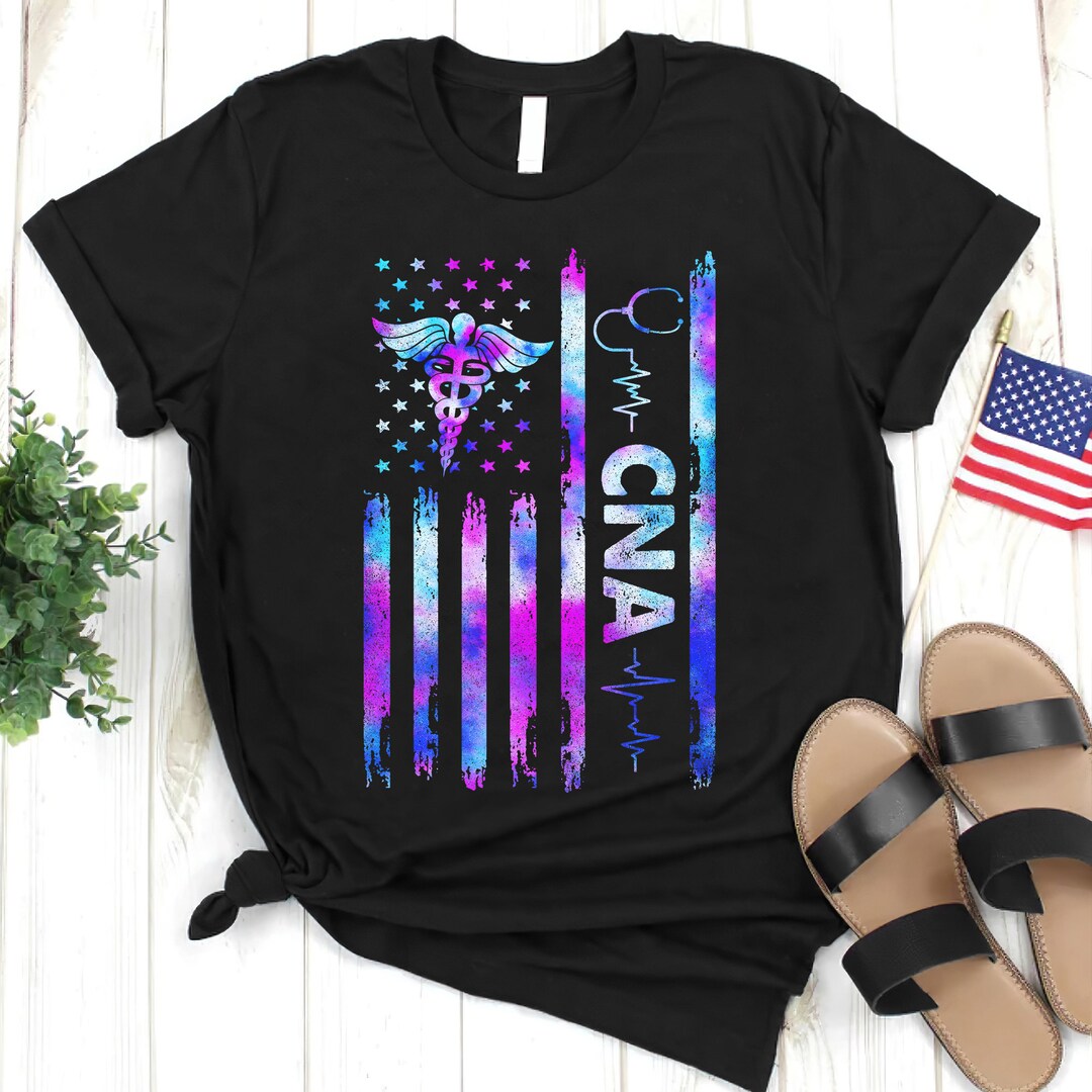 US Flag CNA T-shirt, Tie Dye Cute Certified Nursing Assistant T-shirt ...