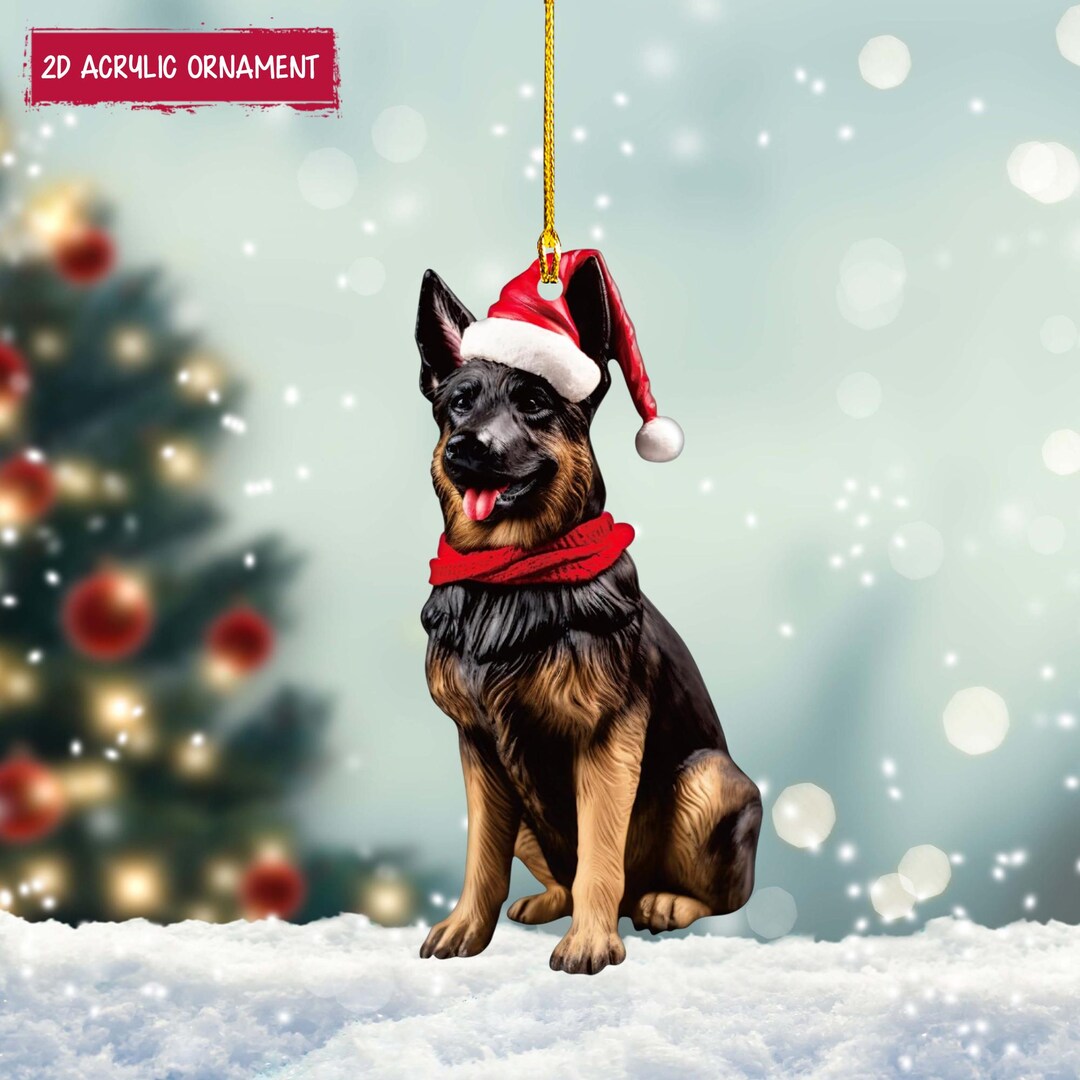 German Shepherd Santa Hat Christmas Ornament, Cute Dog Ornament for ...