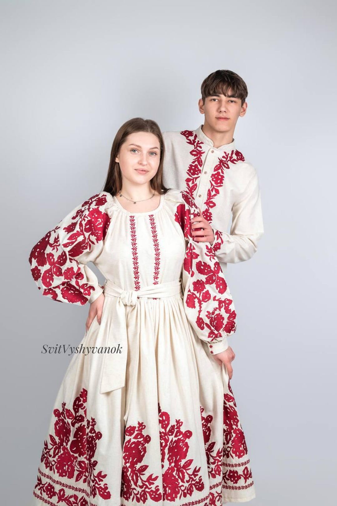 Ukrainian Wedding Set Flower Dress Red Embroidered Exclusive Dress ...