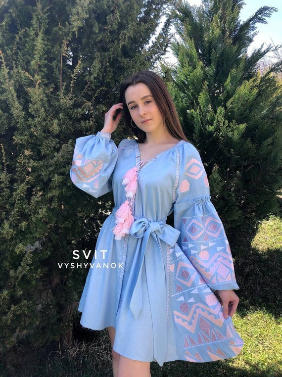 Light Embroidered Dress Blue Color Dress Gift for Her | Etsy