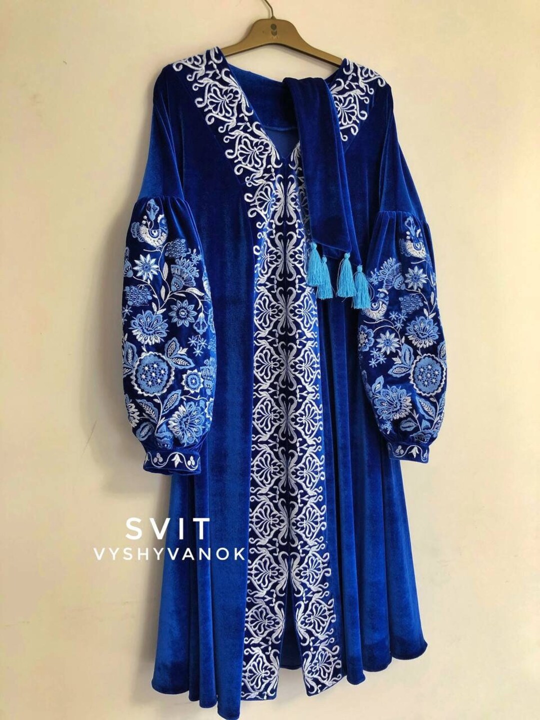 Velour Embroidered Dress, Elegant Dress, Lux Wear, Dark Blue Dress ...