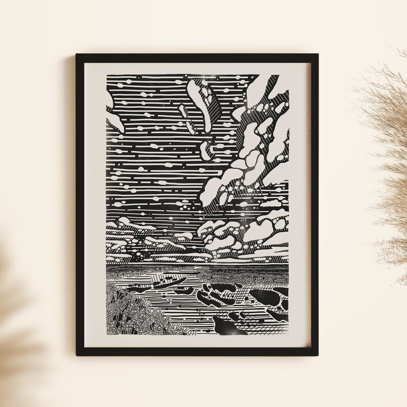 Landscape 'cloud Reflection Over Moorland' (2023) • Linocut Print, Open ...