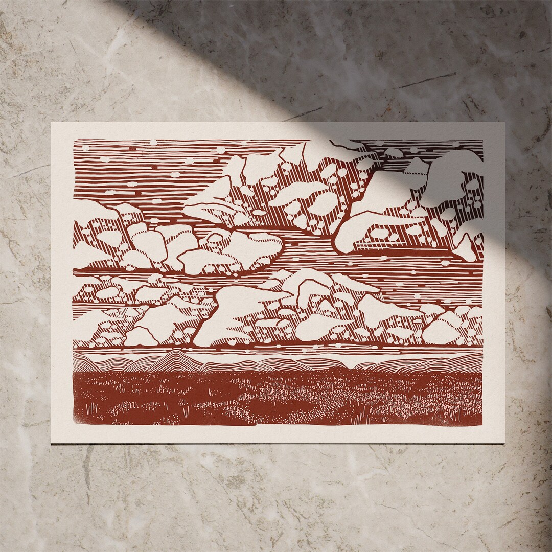 Landscape 'THUNDER CLOUDS' 2023 Linocut Style, Open Edition, Landscape ...