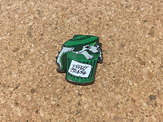 Furry Trash Enamel Pin: Recycling Bin Funny Pin | Etsy