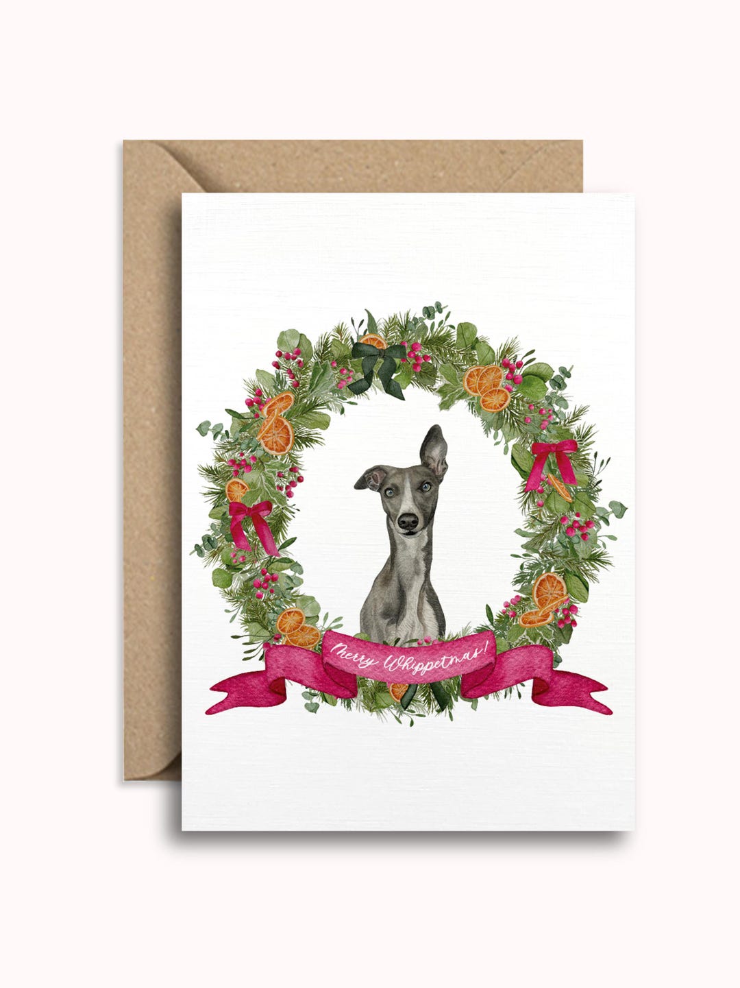 Watercolor Whippet Christmas Card | Hand-painted Festive Greeting Cards ...