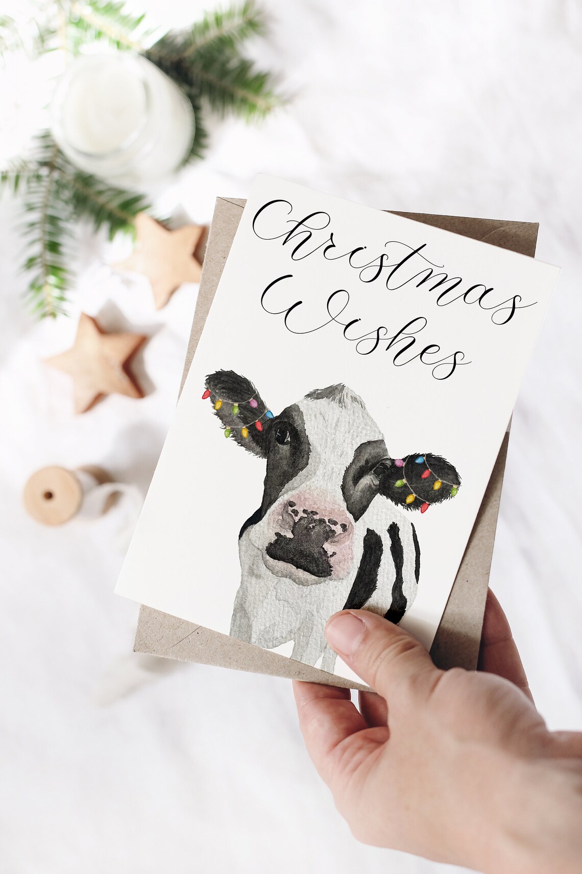 Pack of 3 Christmas Cards, Cow Christmas Cards, Animal Christmas Card ...