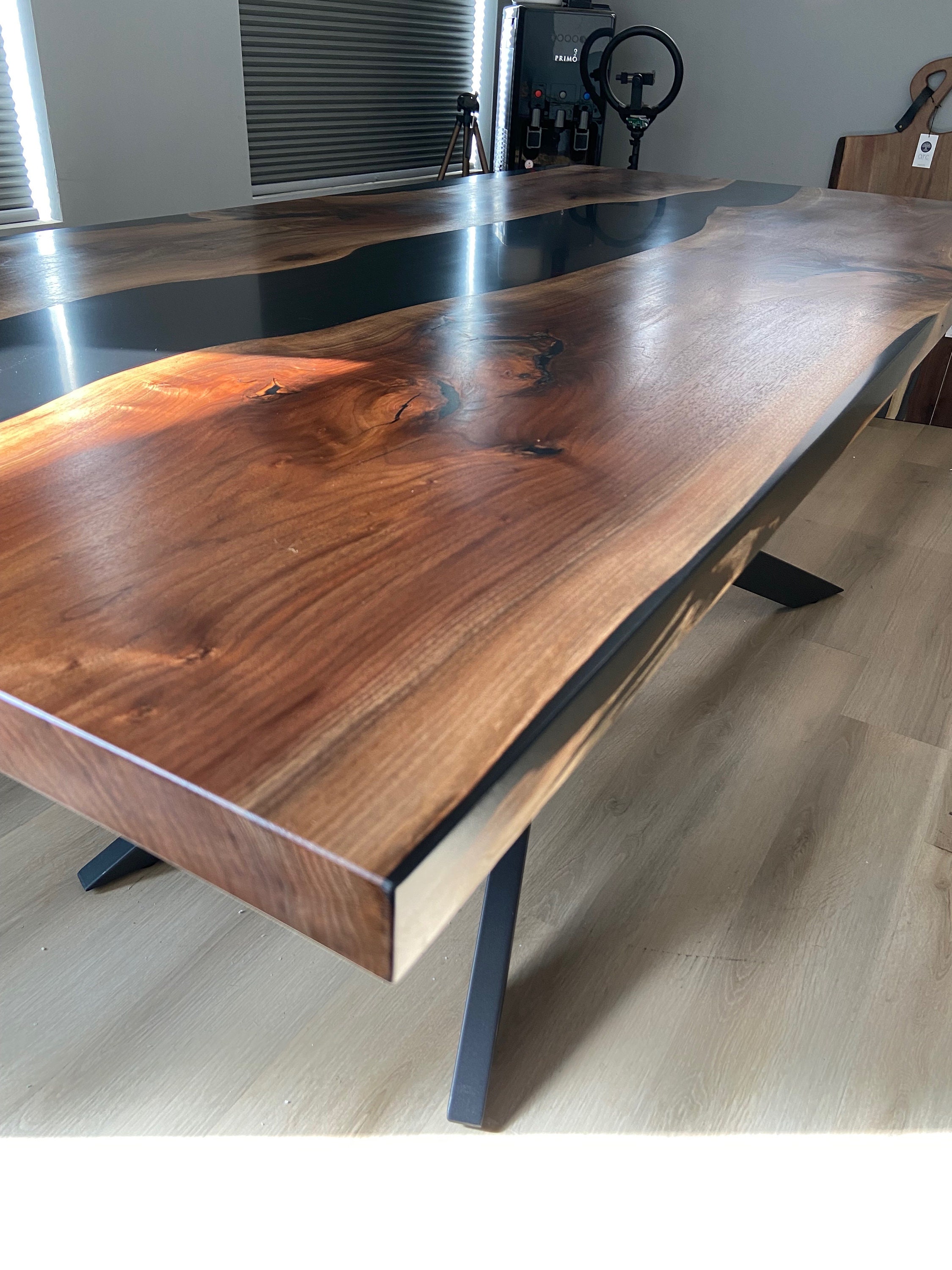 Black Walnut River Dining Table Black Epoxy Steel Legs - Etsy