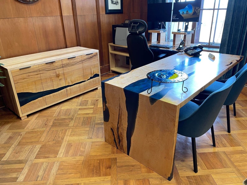Custom Made Office Desk Epoxy River Desk Waterfall Desk With Epoxy ...