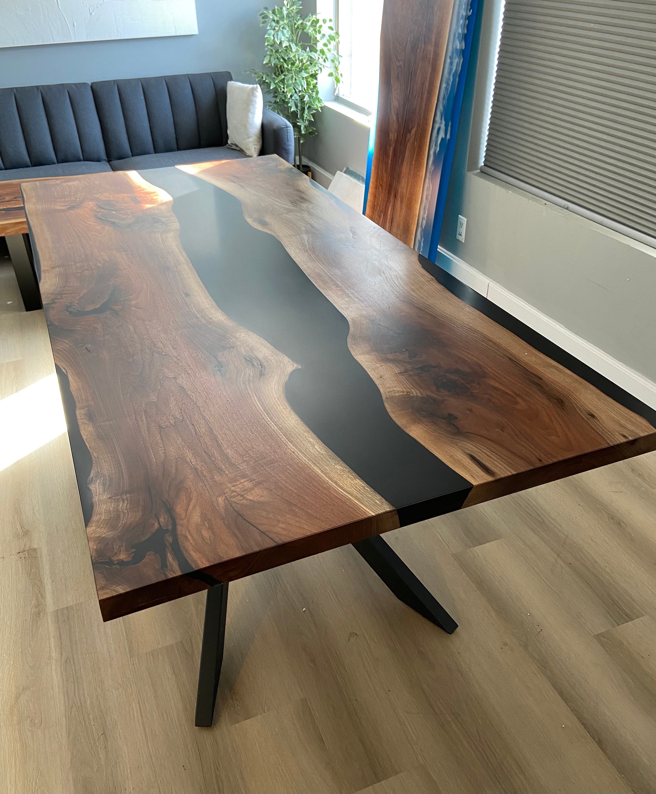 Black Walnut River Dining Table Black Epoxy Steel Legs - Etsy