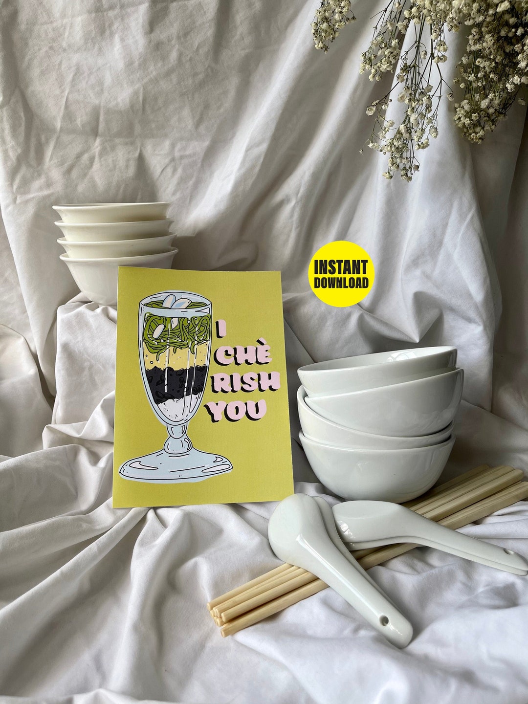 Vietnamese Dessert Pun Greeting Card: I Chè-rish You (digital Download ...