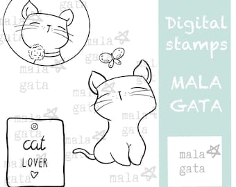 Cat Digital Stamps | Etsy
