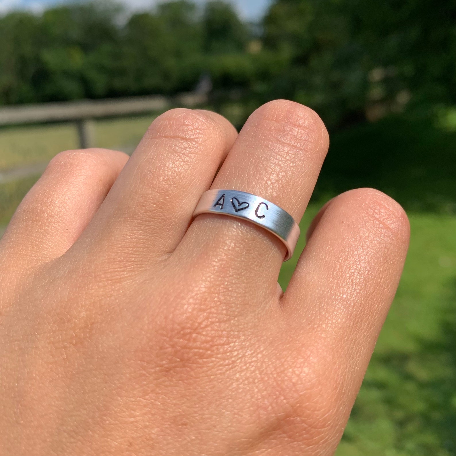 Initial ring Personalised initial couples rings with heart in | Etsy