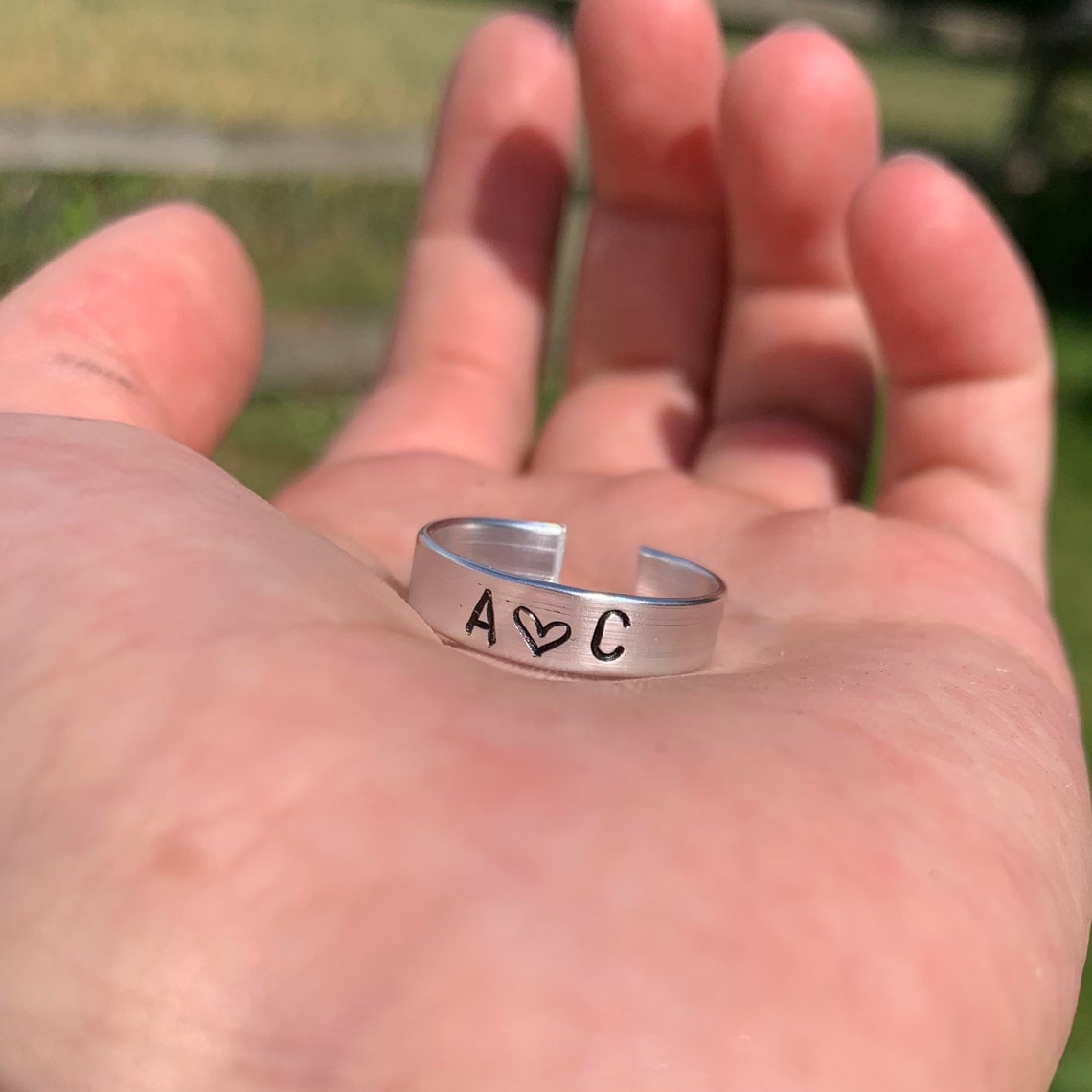 Initial ring Personalised initial couples rings with heart in | Etsy