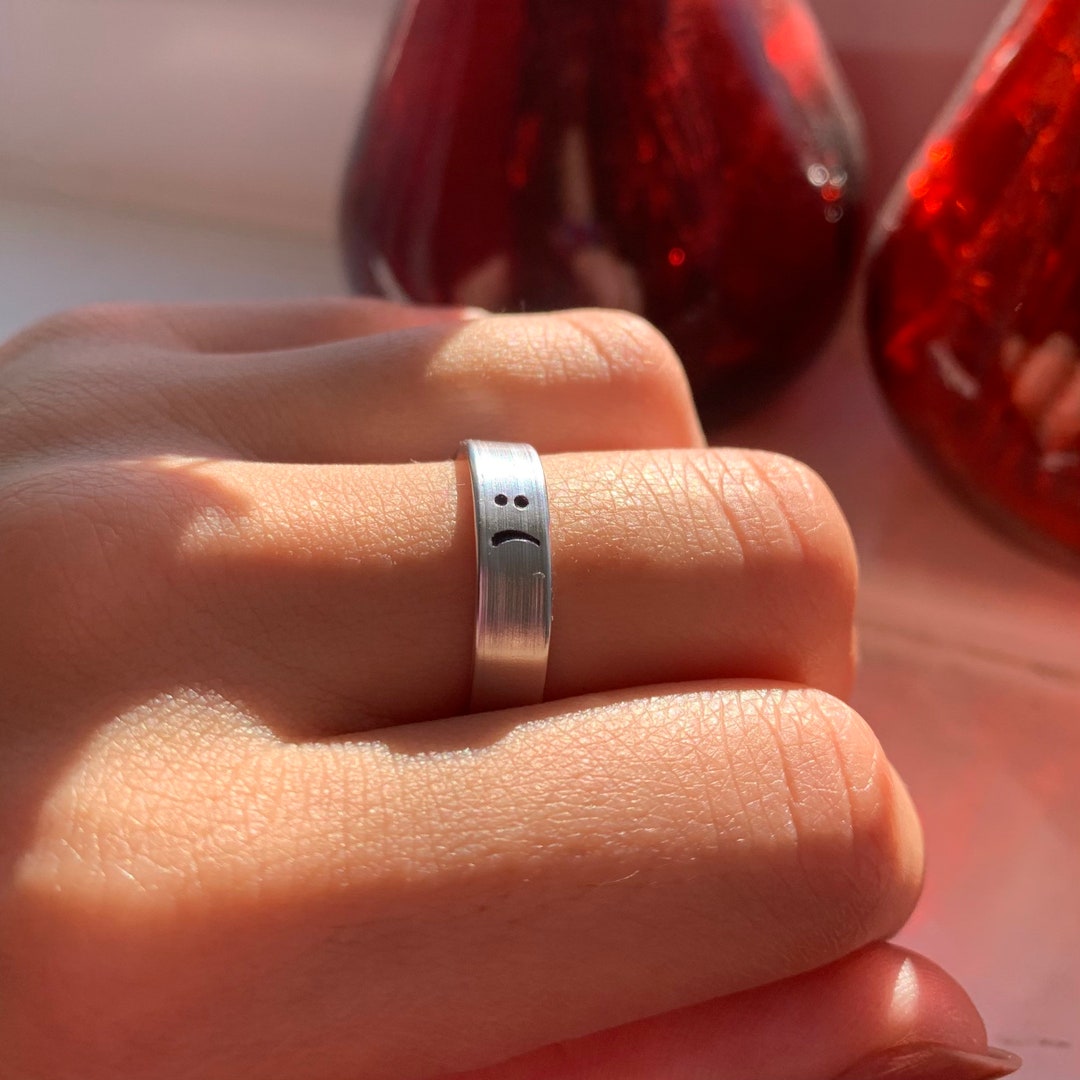 Silver or Gold Sad Face ‘ :( ‘ring (handmade) - Etsy