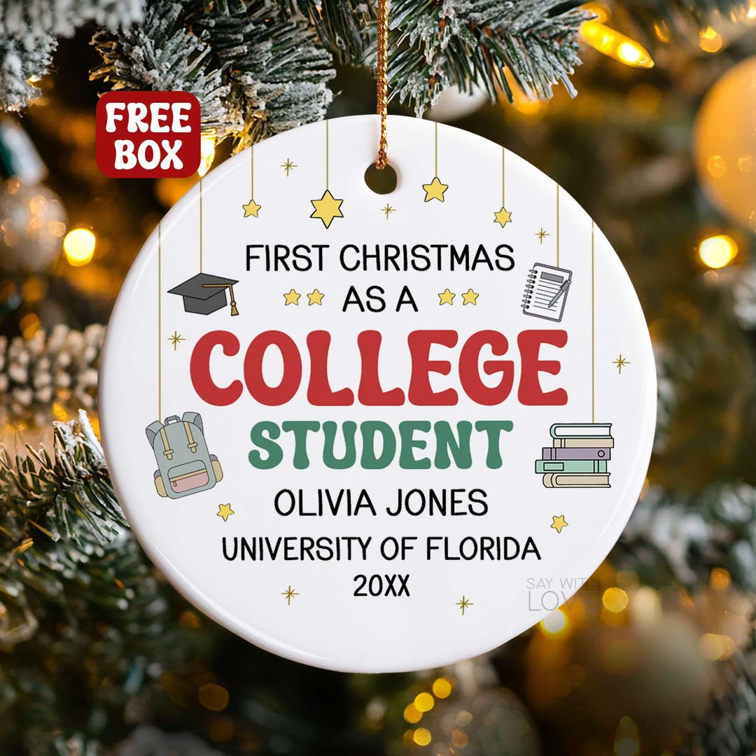 First Christmas as College Student Ornament, Personalized First Year of ...