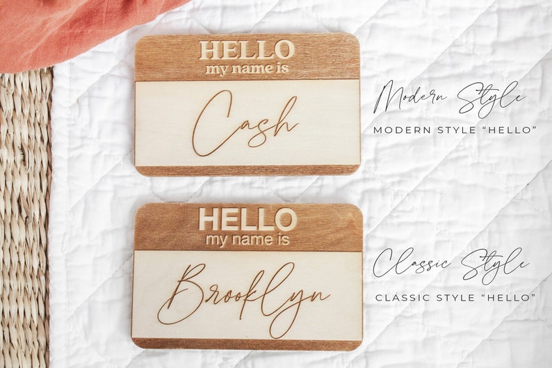 Engraved Wood Hello Name Tag Sign, Newborn Photo Prop - Etsy
