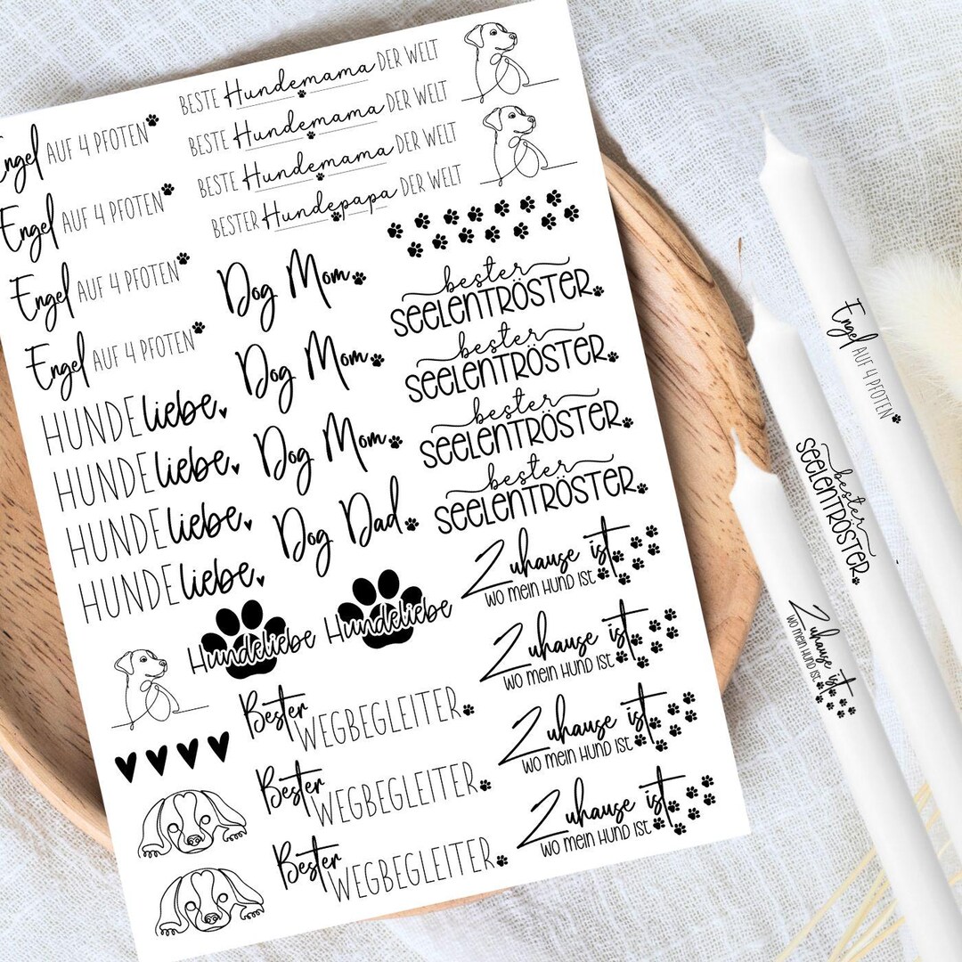 Dogs DIN A4 - Candle Tattoos Candle Stickers - Dog Love Comforter Dog ...