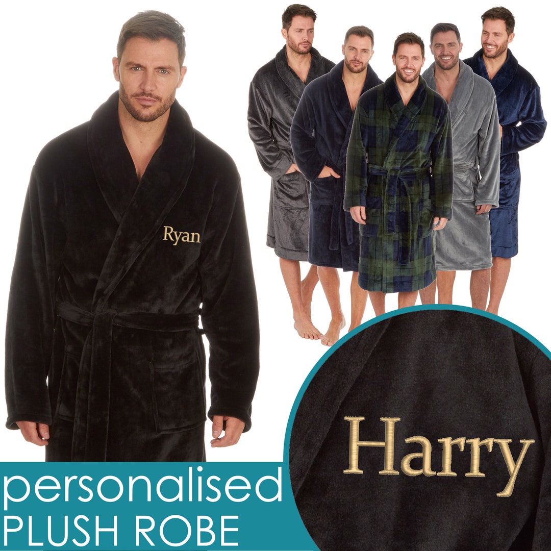 Personalised Mens Dressing Gown Shawl Collar Robe Embroidered Name Gift ...