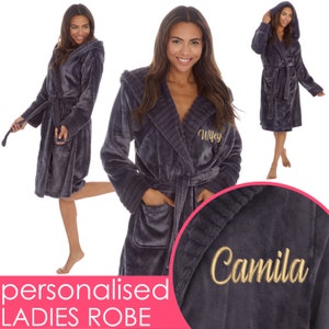 Personalised Ladies Faux Fur Trim Robe Christmas Gift Custom Name ...