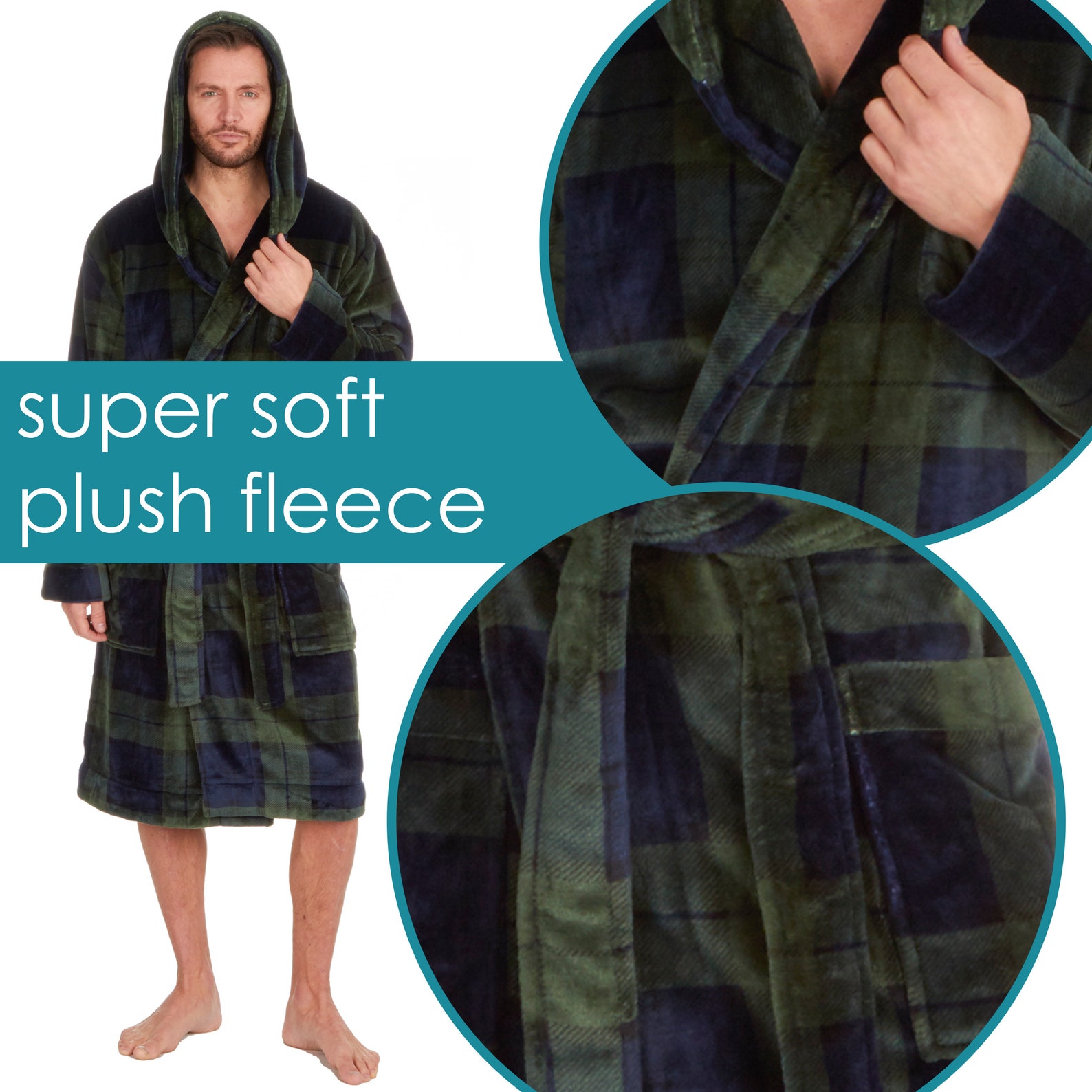 Personalised Mens Dressing Gown Hooded Robe Embroidered Custom Name ...