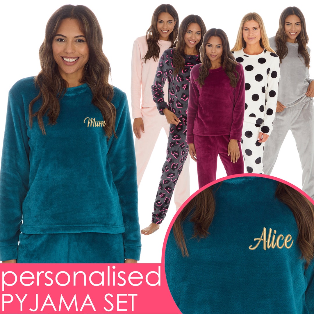 Personalised Ladies Pyjama Top Bottoms Lounge Set Fleece Pj's Custom ...