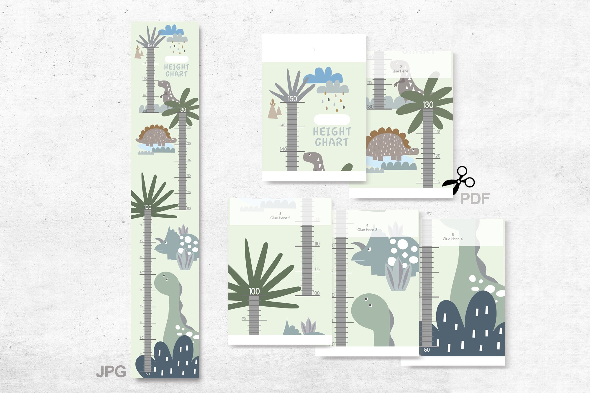 Green Dino Dinosaur Growth Chart Dino Height Chart Height - Etsy UK