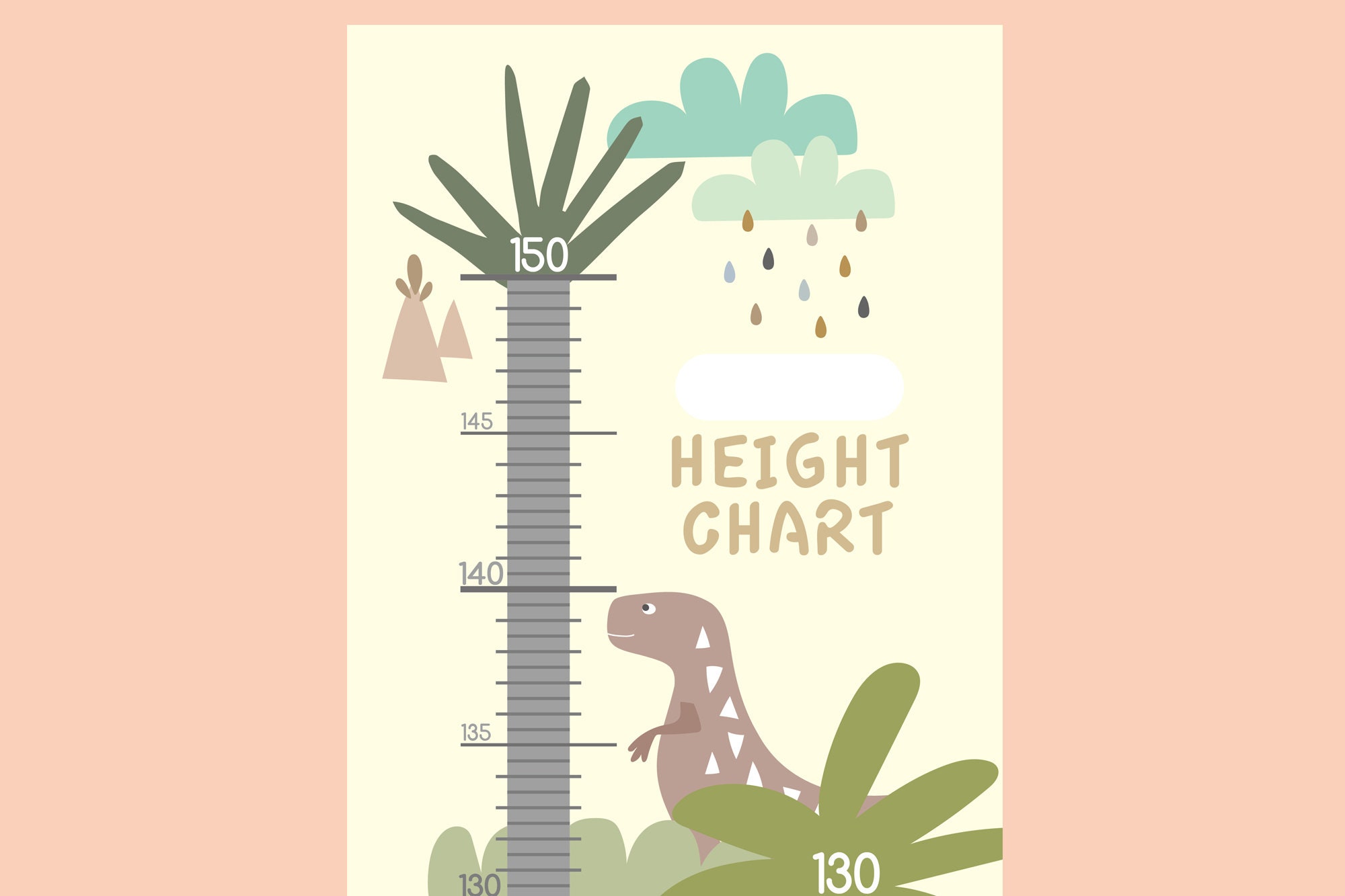 Pink Dino, Dinosaur Growth Chart, Dino Height Chart, Kid's Room, Wall ...