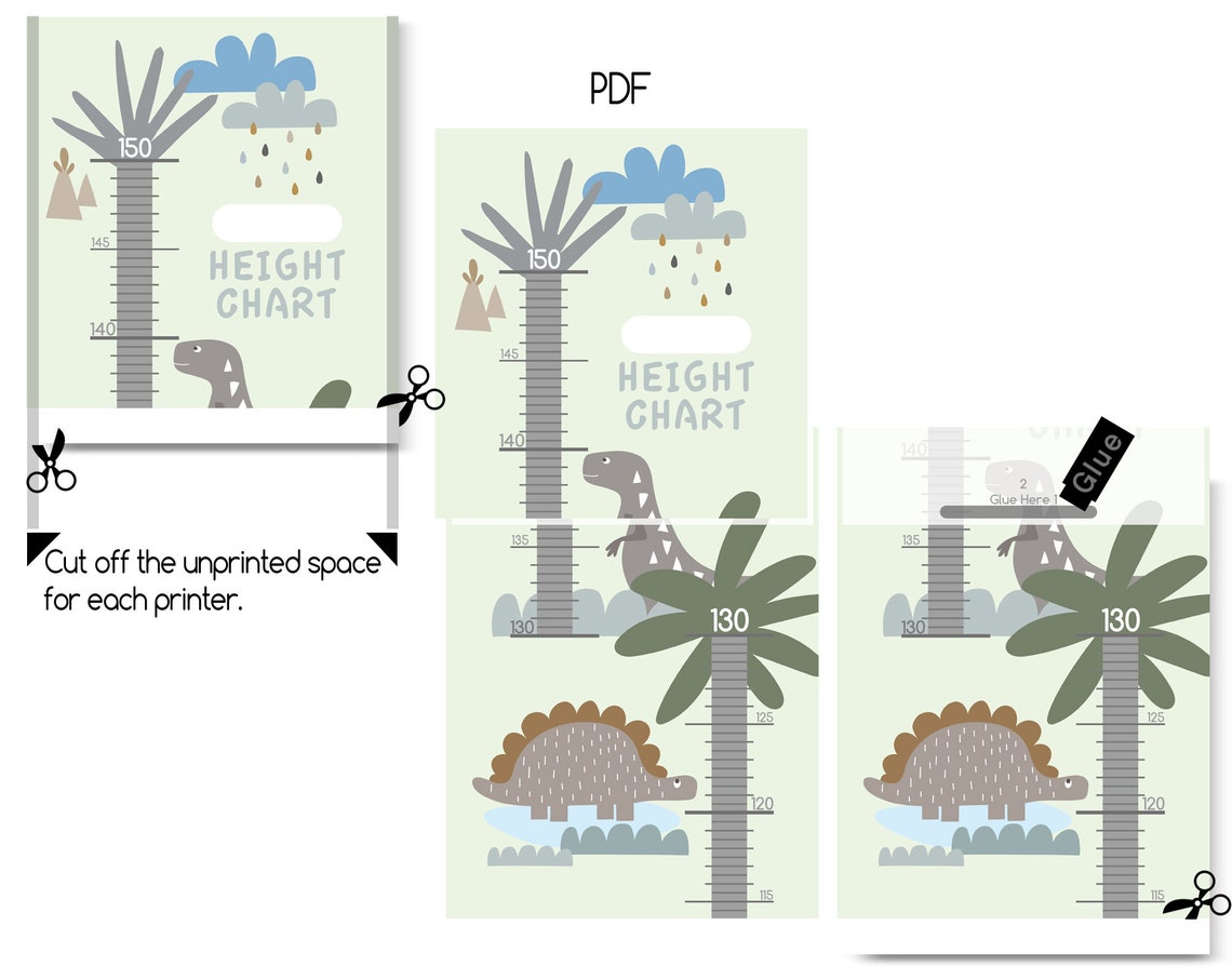 Green Dino Dinosaur Growth Chart Dino Height Chart Height - Etsy UK