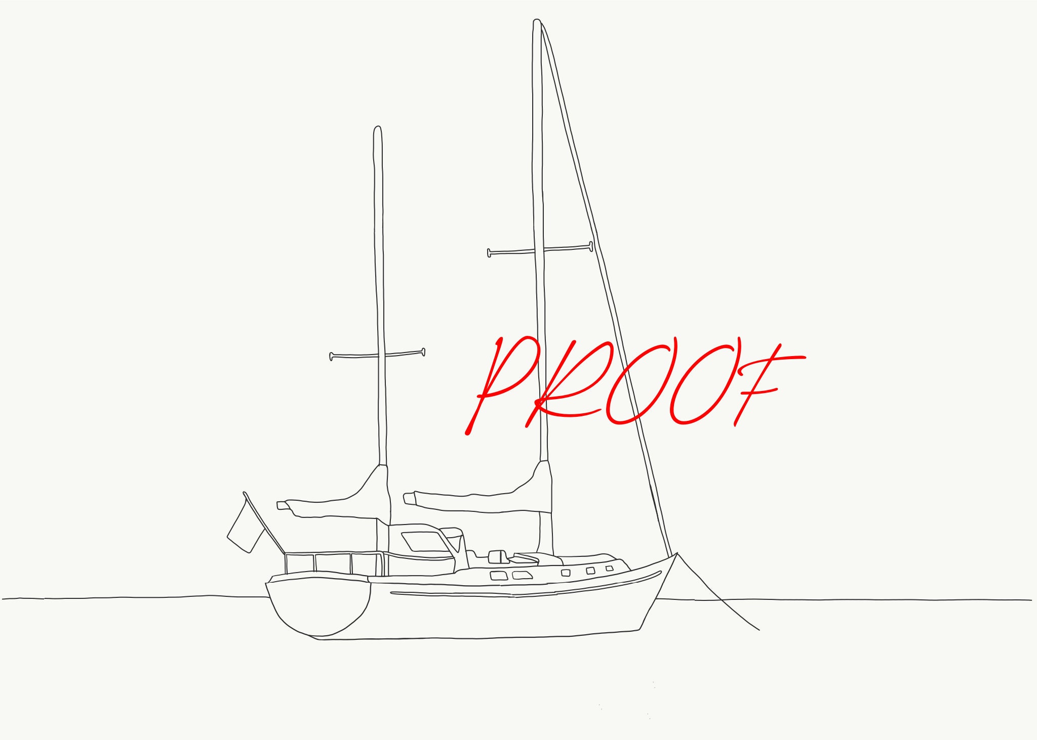 Sailboat (ketch-rigged) Line Drawing -- Minimalist Black and White ...