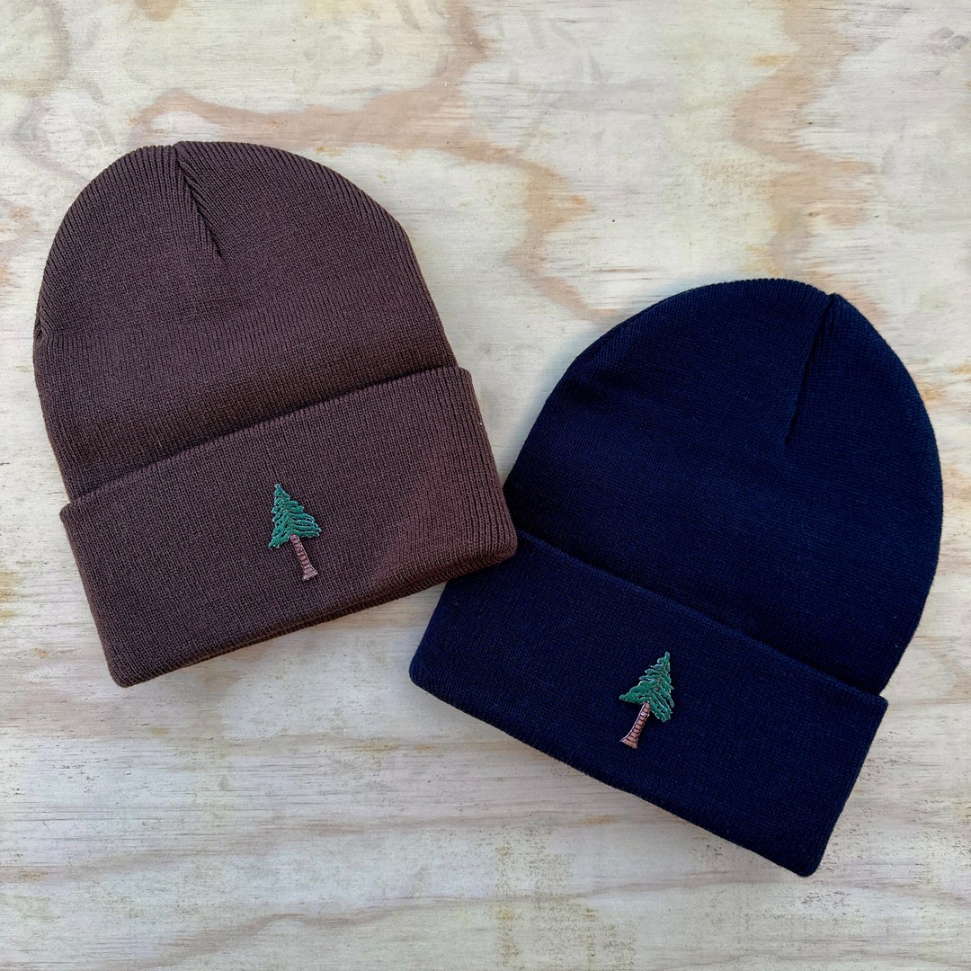 Pine Tree Beanie -- Evergreen Ribbed Cuffed Knit Beanie -- Soft ...